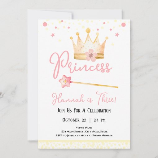 Princess Crown Pink 3rd Girl Birthday Invitation | Zazzle