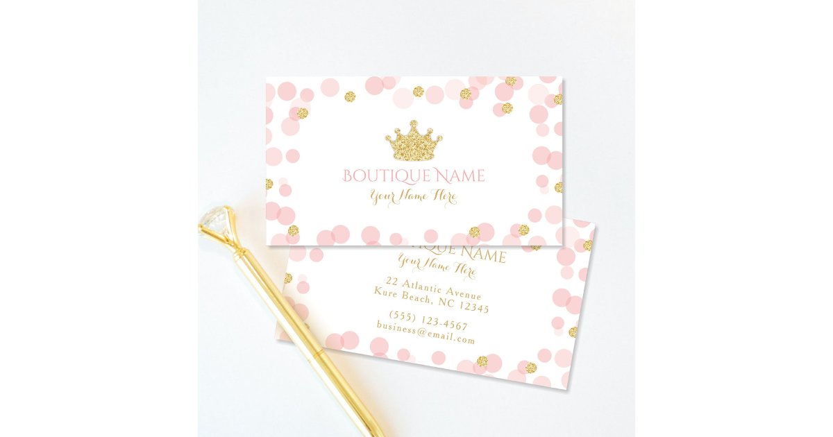 Princess Crown Pink Gold Boutique Business Card | Zazzle