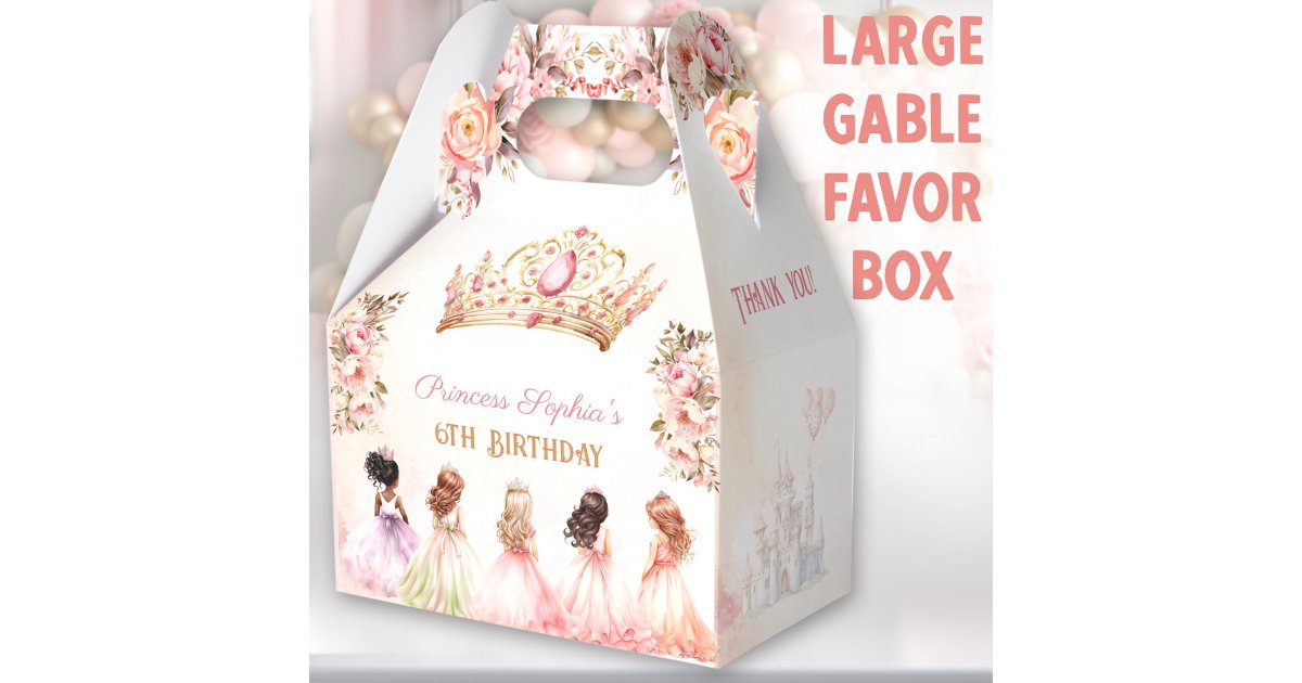 Princess Crown Pink Gold Floral Birthday Large Favor Boxes | Zazzle