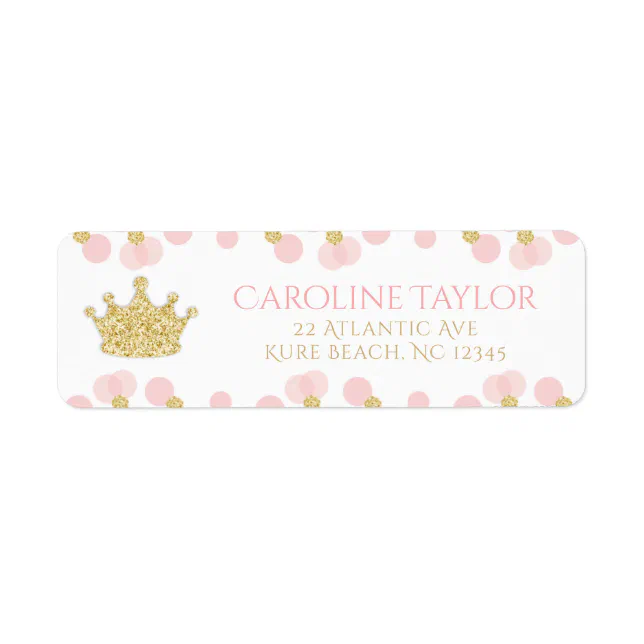 Princess Crown Pink Gold Glitter Dots Address Label | Zazzle