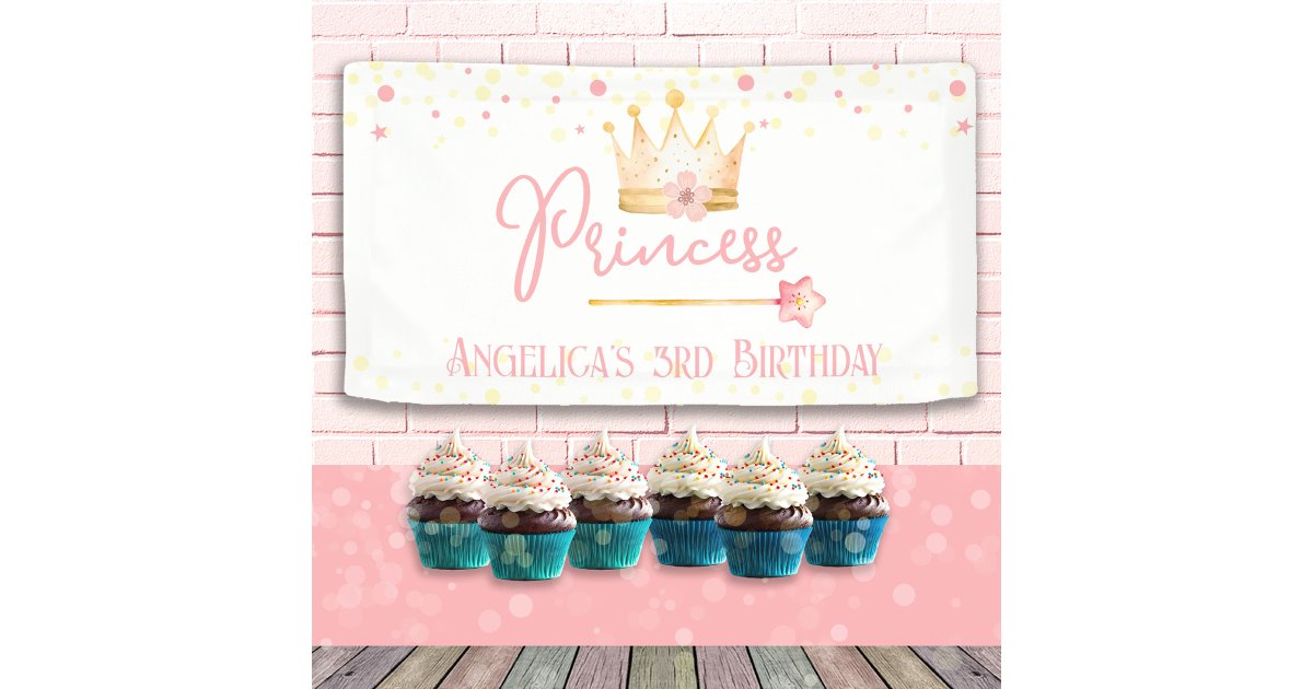 Princess Crown Pink Little Girl Birthday Banner | Zazzle