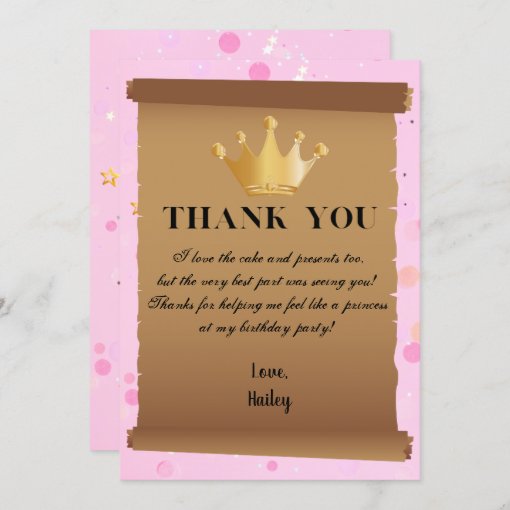 Princess Crown Pink Thank You Card | Zazzle