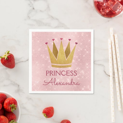 Princess Crown Rose Gold Blush Pink Sparkle Paper Napkins | Zazzle