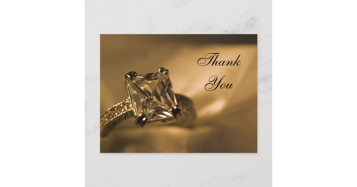 Princess Cut Diamond Ring Wedding Thank You Note Postcard | Zazzle