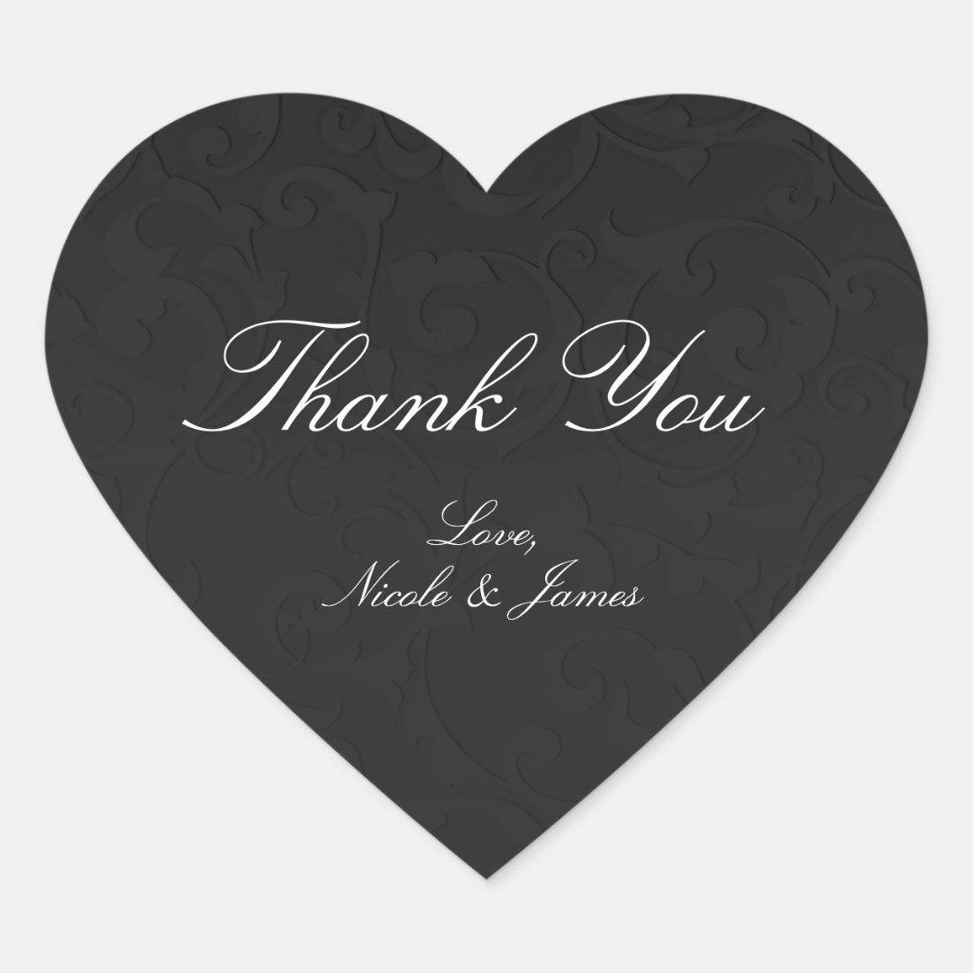 Princess Damask Black Elegant Storybook Wedding Heart Sticker | Zazzle
