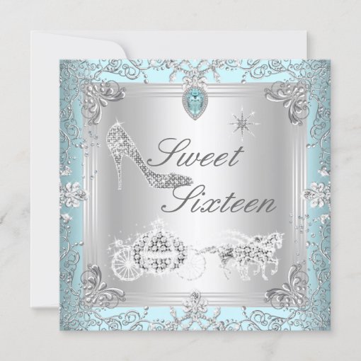 Princess Elegant Diamond Blue Sweet 16 Sixteen Invitation | Zazzle