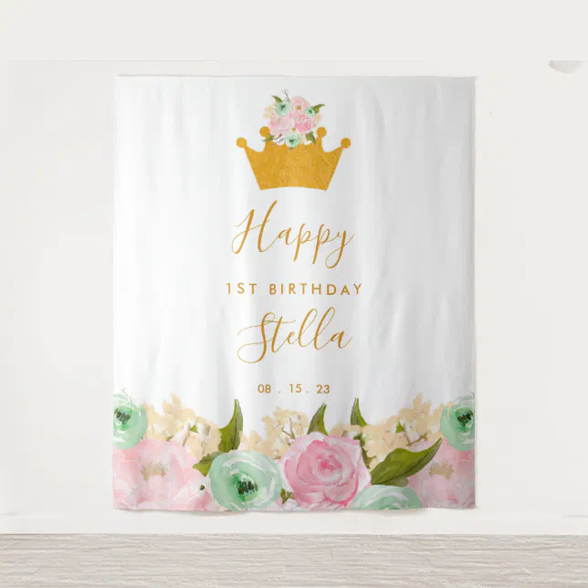 Princess First Birthday Party Tapestry Backdrop | Zazzle