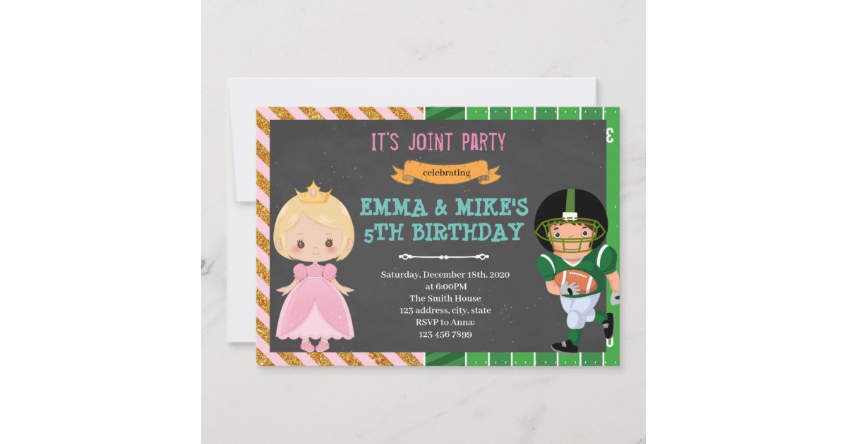 Princess football joint party invitation | Zazzle