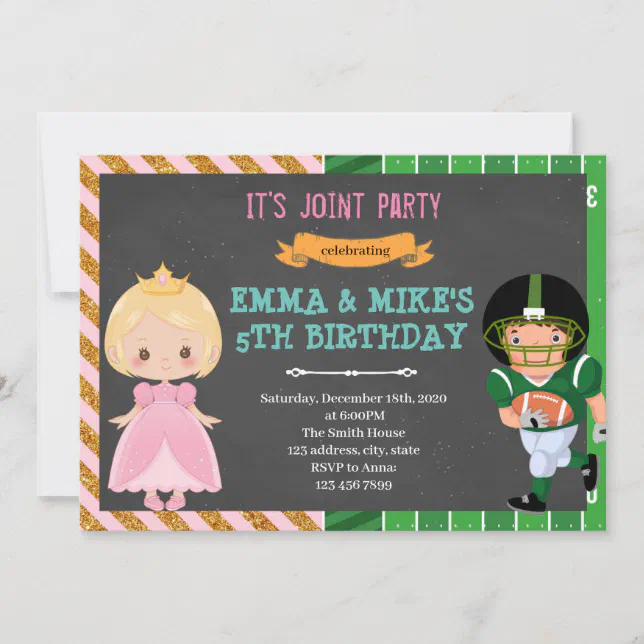 Princess football joint party invitation | Zazzle