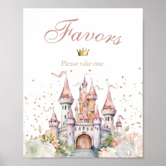 Princess Girl Blush Gold Royal Castle Favors Sign | Zazzle