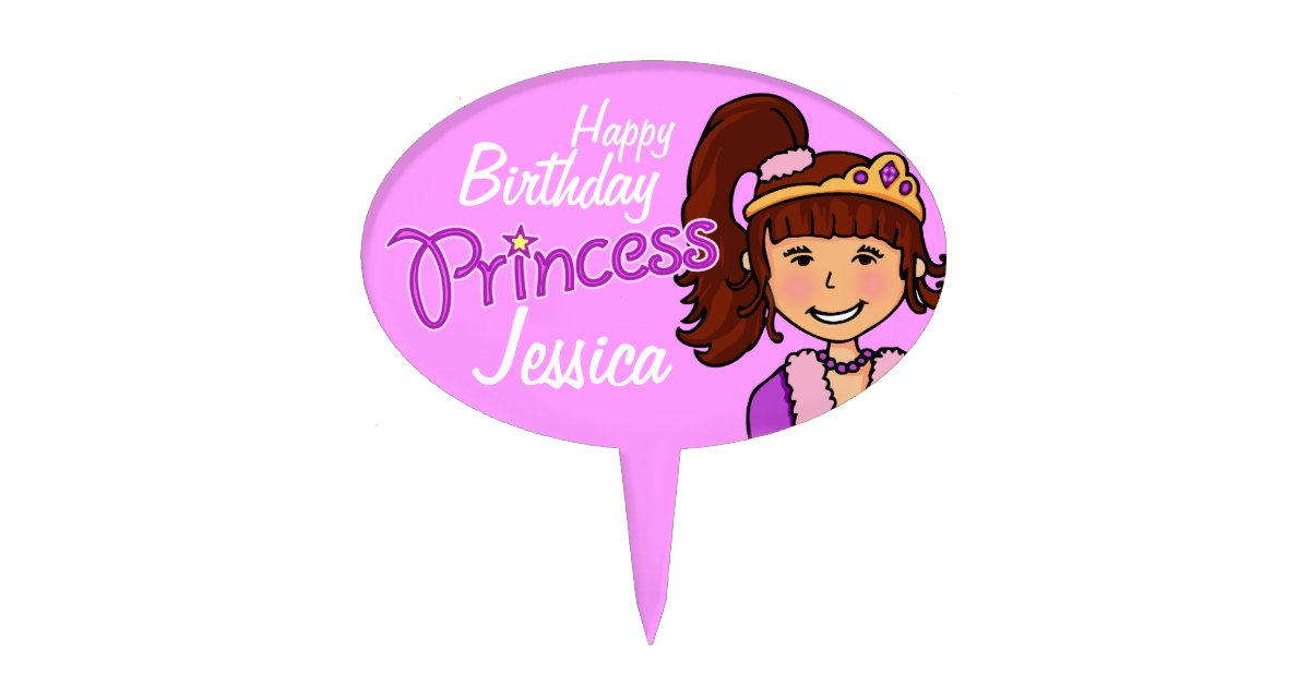 Princess girl named happy birthday cake topper | Zazzle