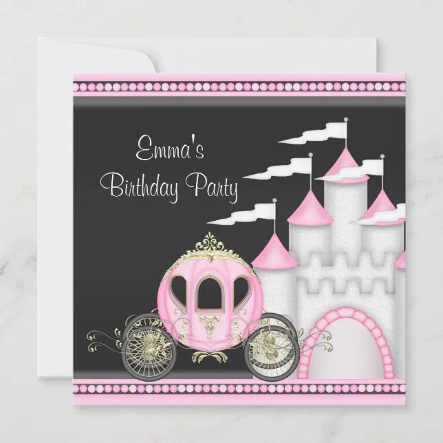 Princess Girls Pink Black Princess Birthday Invitation | Zazzle