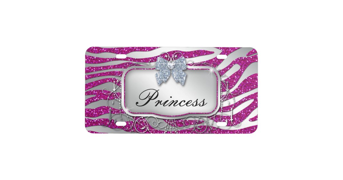 Princess Glitter Zebra Funny Cute Cool License Plate | Zazzle