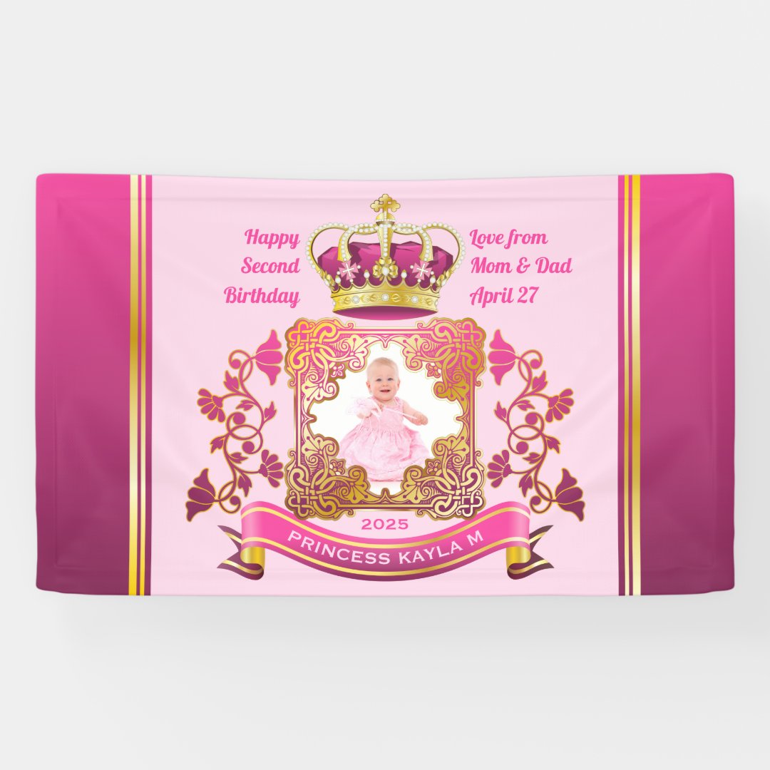 Princess Gold Crown Pearls Your Photo Fancy Frame Banner | Zazzle