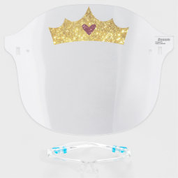 Princess Gold Glitter Crown Heart Tiara Face Shield | Zazzle