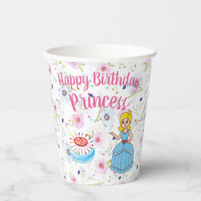 Princess Happy Birthday Paper Cup | Zazzle