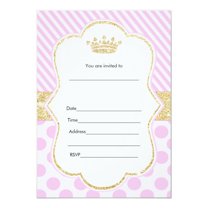 Princess Invitation Fill In Pink Gold Glitter | Zazzle.com