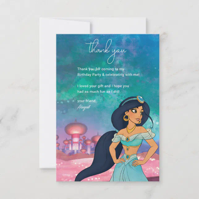 Princess Jasmine Enchanted Birthday Thank You Card | Zazzle