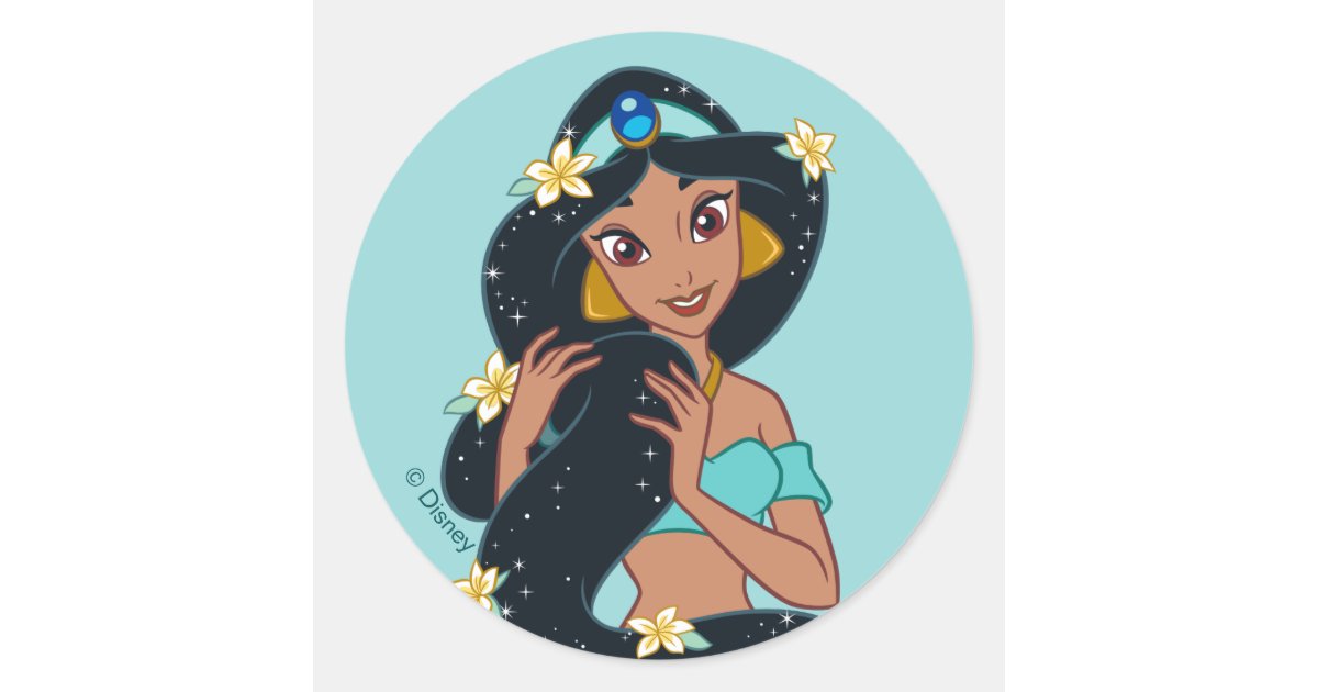 Princess Jasmine - Sparkling Hair & Blossoms Classic Round Sticker | Zazzle