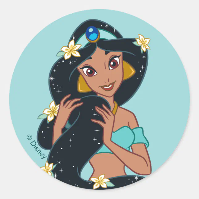 Princess Jasmine - Sparkling Hair & Blossoms Classic Round Sticker | Zazzle