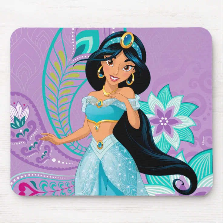 Princess Jasmine with Feathers & Flowers Mouse Pad | Zazzle