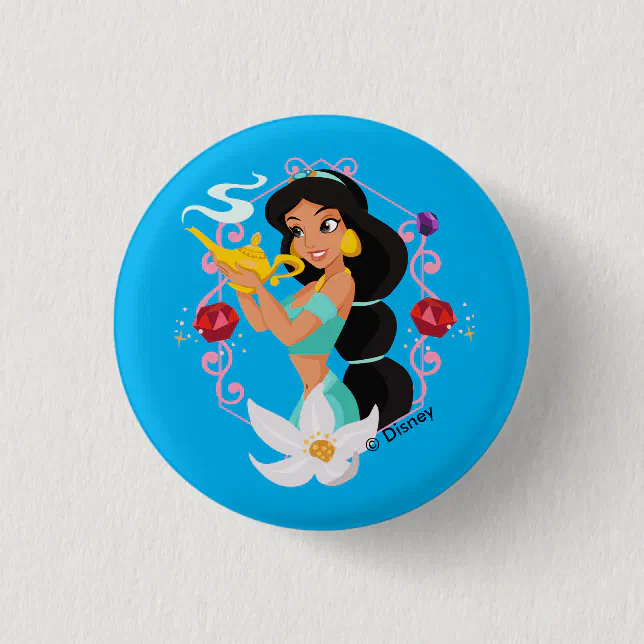 Princess Jasmine With Magic Lamp Button | Zazzle