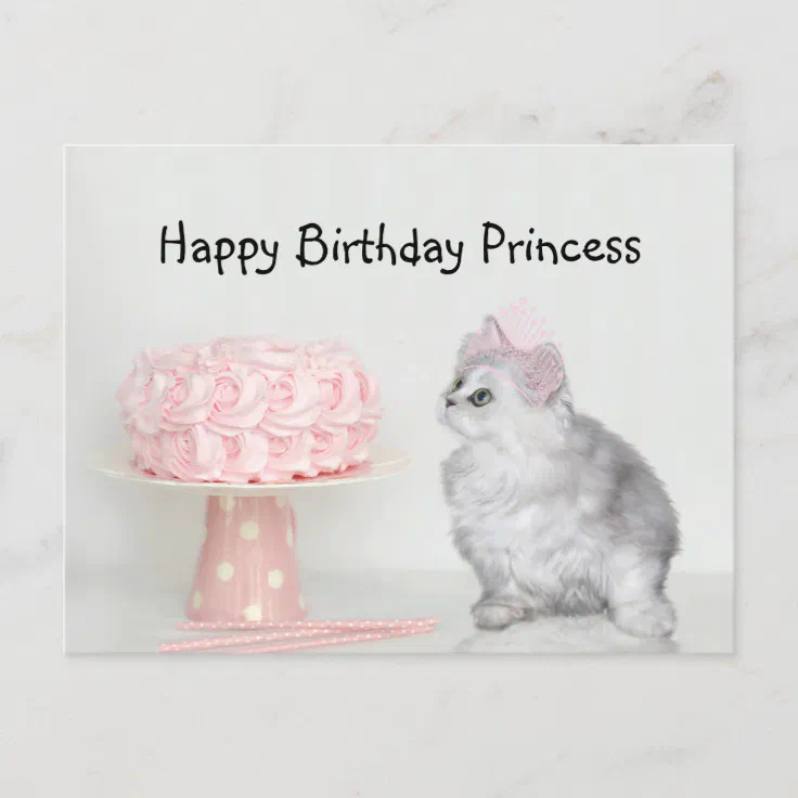 Princess kitty birthday postcard | Zazzle