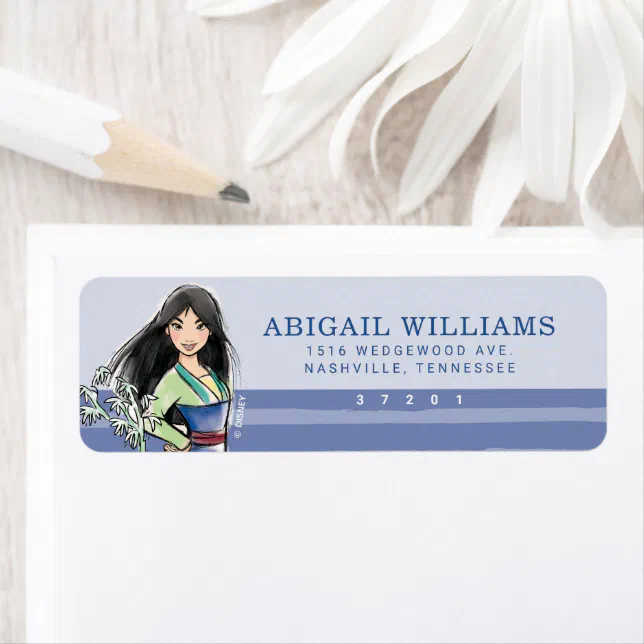 Princess Mulan | Watercolor Stripe Birthday Label | Zazzle