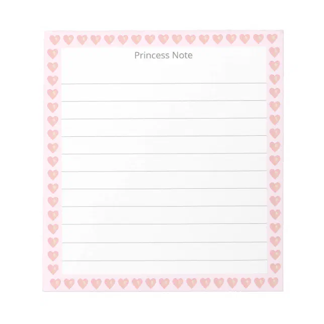 Princess Note & Pink Hearts on Lined Notepad | Zazzle