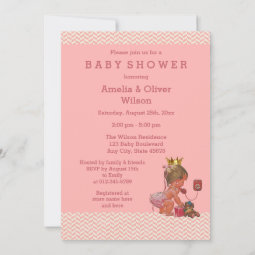 Princess on Phone Baby Shower Chevrons Pink Invitation | Zazzle