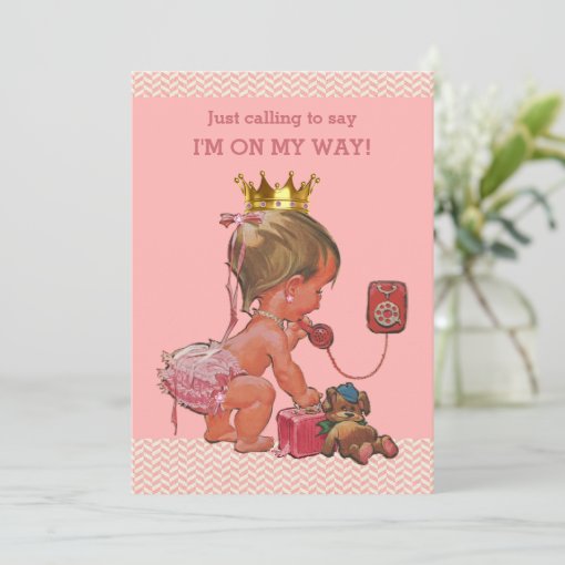 Princess on Phone Baby Shower Chevrons Pink Invitation | Zazzle