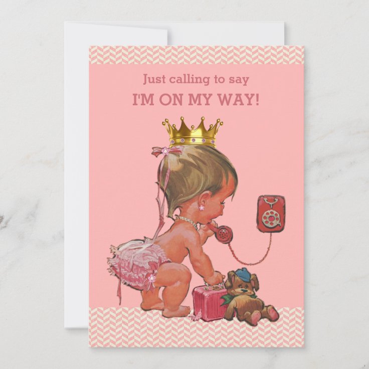 Princess on Phone Baby Shower Chevrons Pink Invitation | Zazzle
