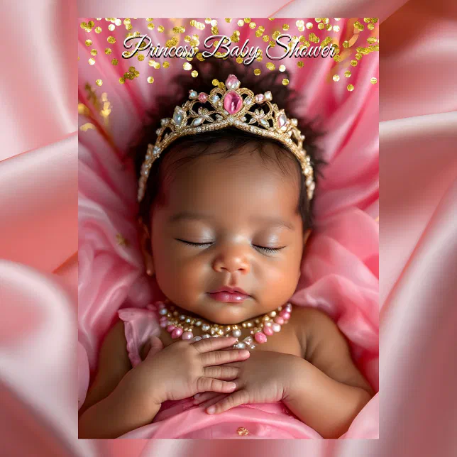 Princess Pink Gold Baby Girl Shower Ethnic Tiara Invitation | Zazzle