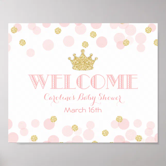 Princess Pink Gold Baby Shower Custom Welcome Poster | Zazzle