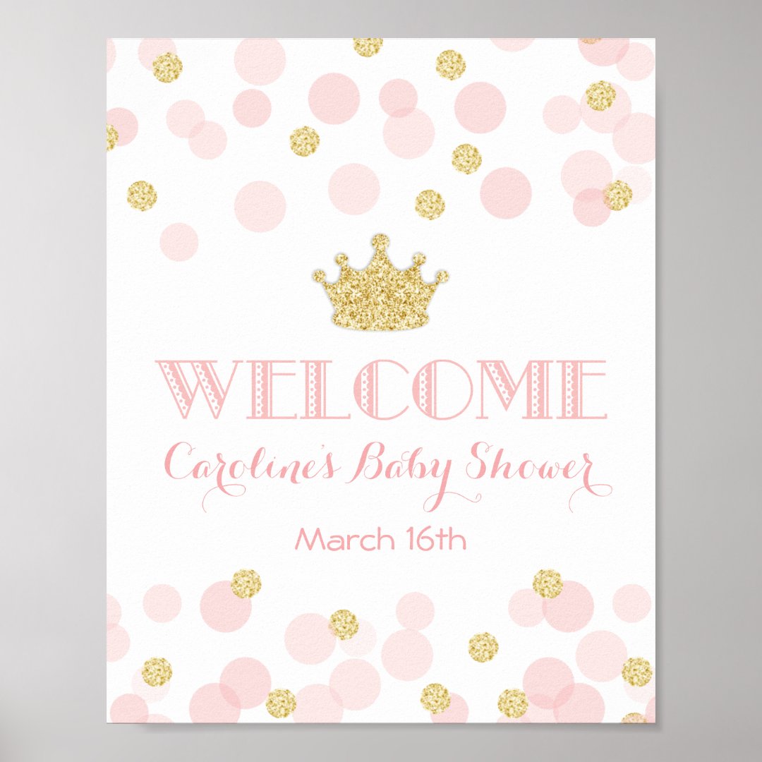 Princess Pink Gold Baby Shower Welcome Sign | Zazzle