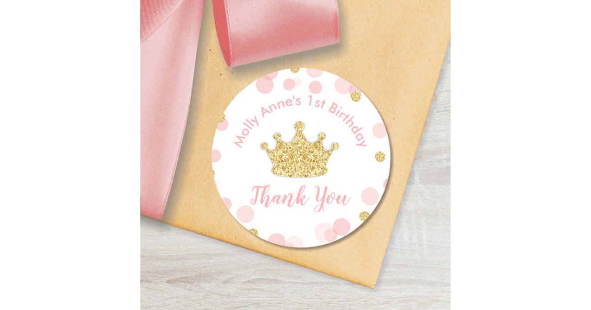 Princess Pink & Gold Birthday Party Sticker Label | Zazzle