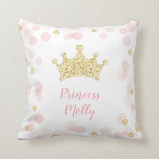 Princess Pink & Gold Glitter Crown Bedroom Nursery Throw Pillow ...