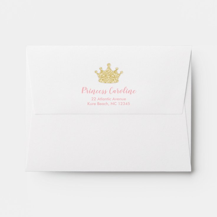 Princess Pink Gold Glitter Crown Birthday Party Envelope | Zazzle
