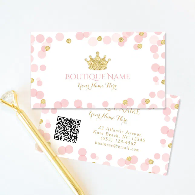 Princess Pink Gold Glitter QR Code Business Card | Zazzle