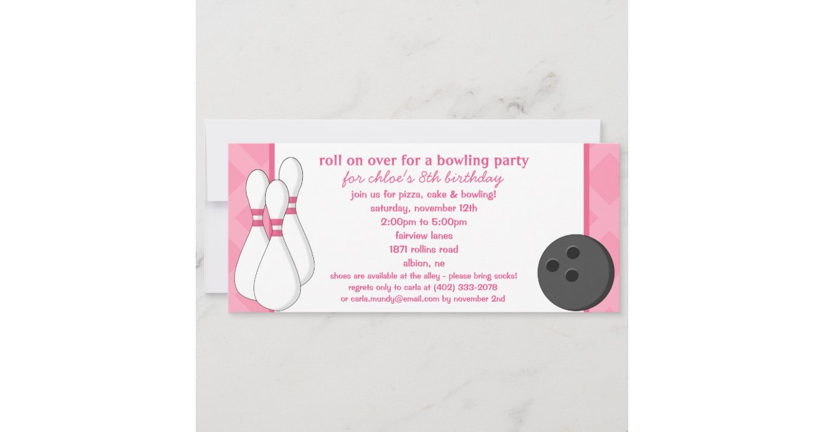 Princess Pink Roll on Over Bowling Birthday Party Invitation | Zazzle