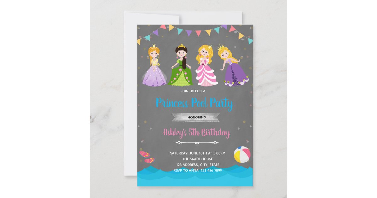 Princess pool birthday invitation | Zazzle