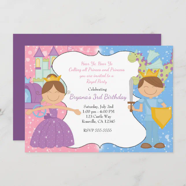 Princess & Prince Castle Royal Party Invitation | Zazzle