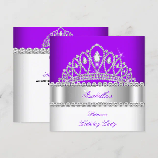 Princess Purple Diamond Tiara Birthday Party Invitation | Zazzle