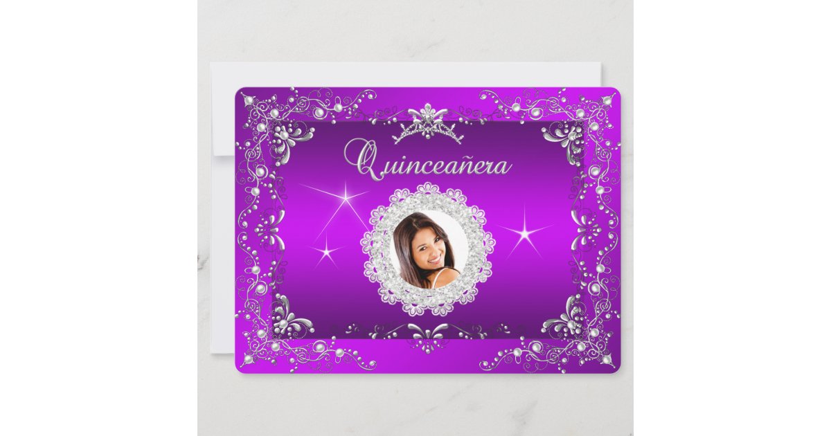 Princess Purple Magenta Quinceanera Silver Tiara Invitation | Zazzle