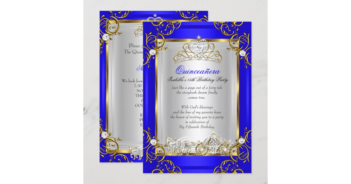 Princess Quinceanera 15th Birthday Royal Blue Invitation | Zazzle