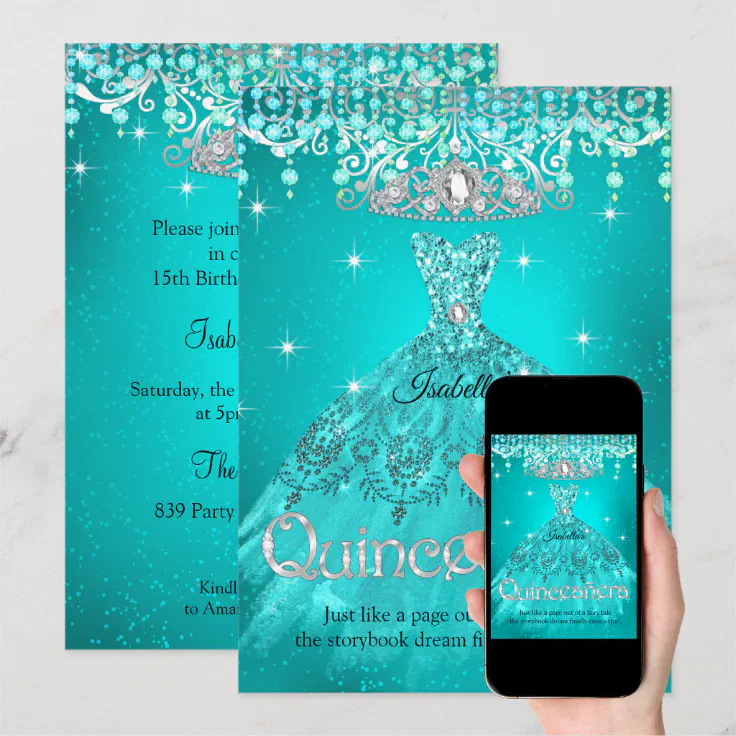 Princess Quinceanera 15th Birthday Teal Aqua Tiara Invitation | Zazzle