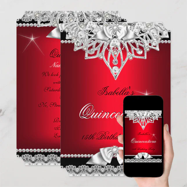Princess Quinceanera Girl Red Black 15th Invitation | Zazzle