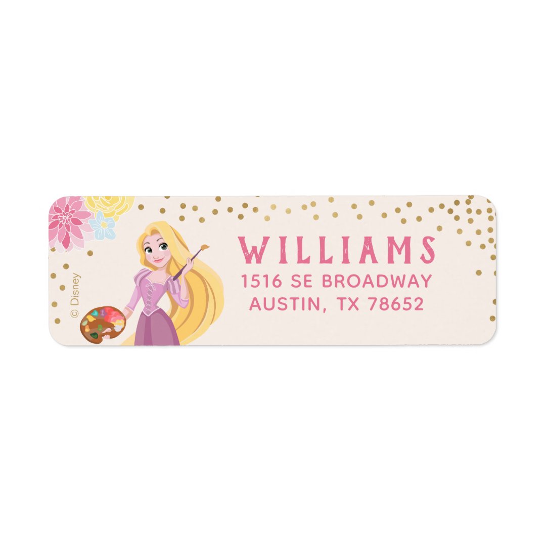 Princess Rapunzel | Floral Gold Confetti Label | Zazzle