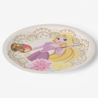 Princess Rapunzel | Floral Gold Confetti Paper Plates | Zazzle