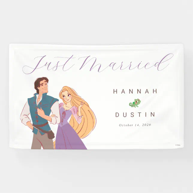 Princess Rapunzel & Flynn Just Married Wedding Banner | Zazzle
